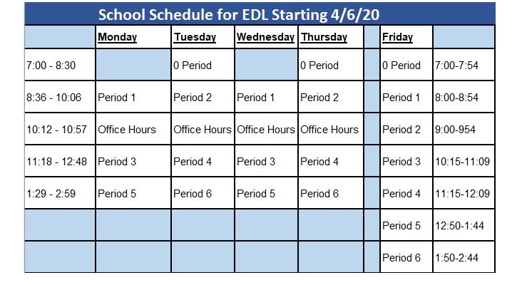 Distance Learning Schedule | University High School